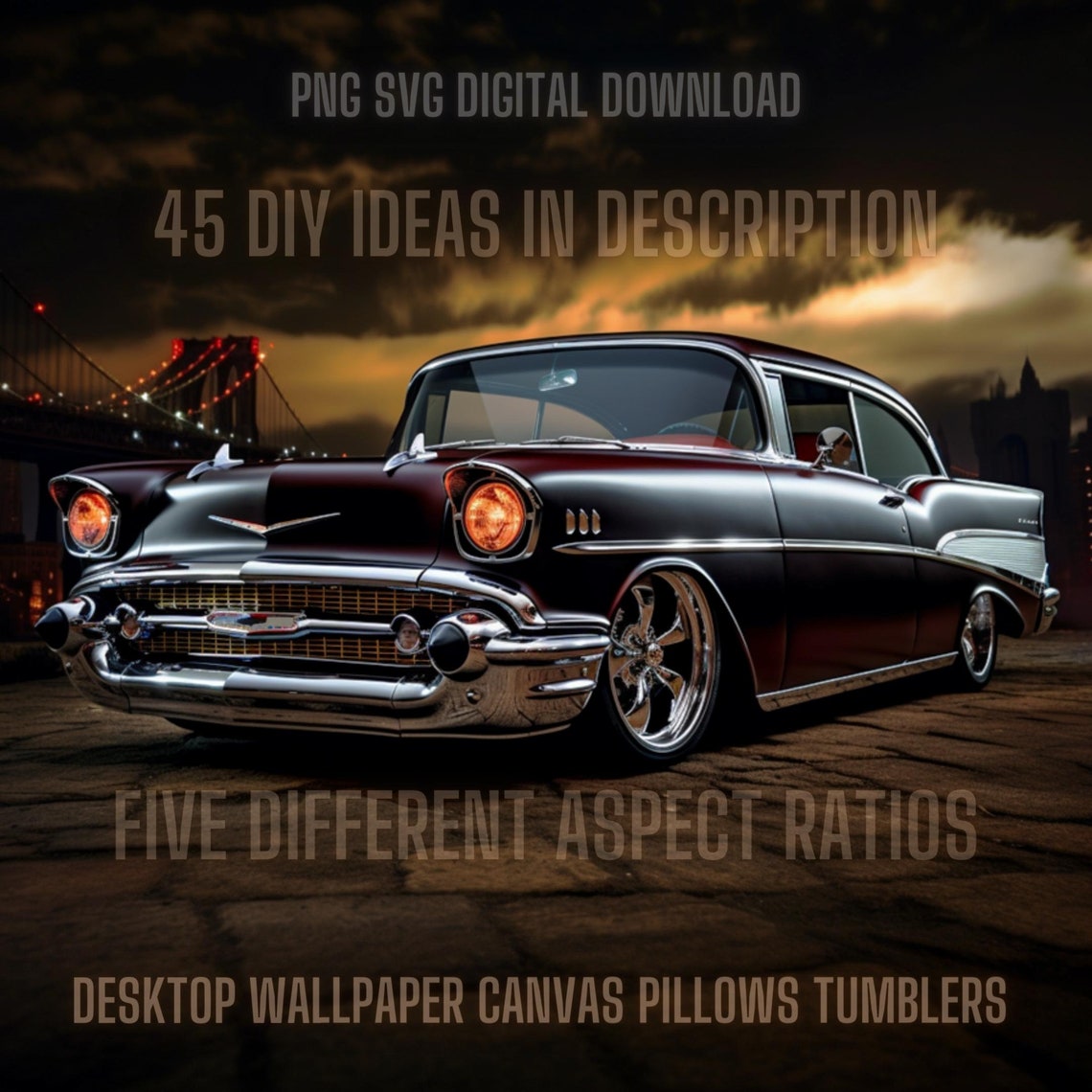 This Custom Black 57 Chevy PNG Bundle Comes With 5 Different Aspect ...