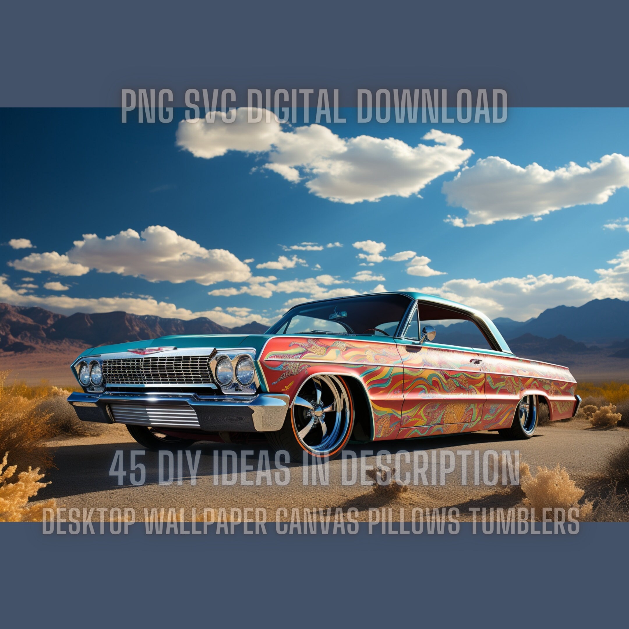 Custom 64 Impala Blue Lowrider PNG Bundle, Chicano Lowrider Png ...