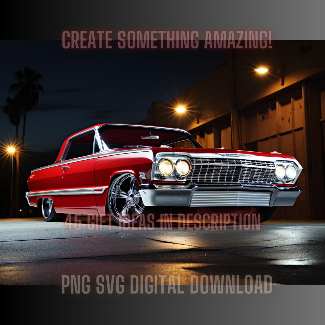 Vintage Red 64 Impala Lowrider PNG Bundle, Chicano Lowrider Png ...