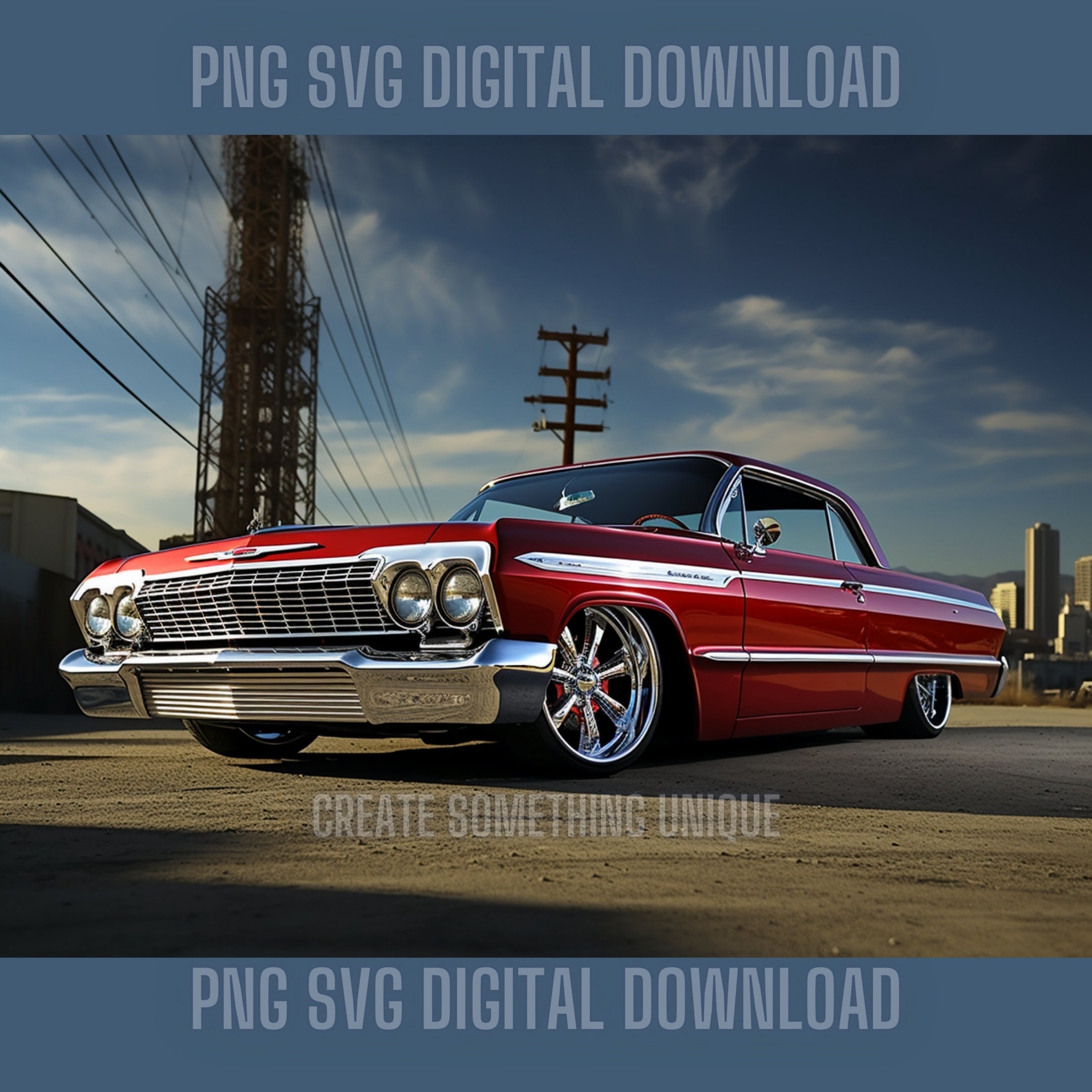 Vintage 64 Impala Lowrider PNG Bundle, Vintage Lowrider Wall Art Png ...