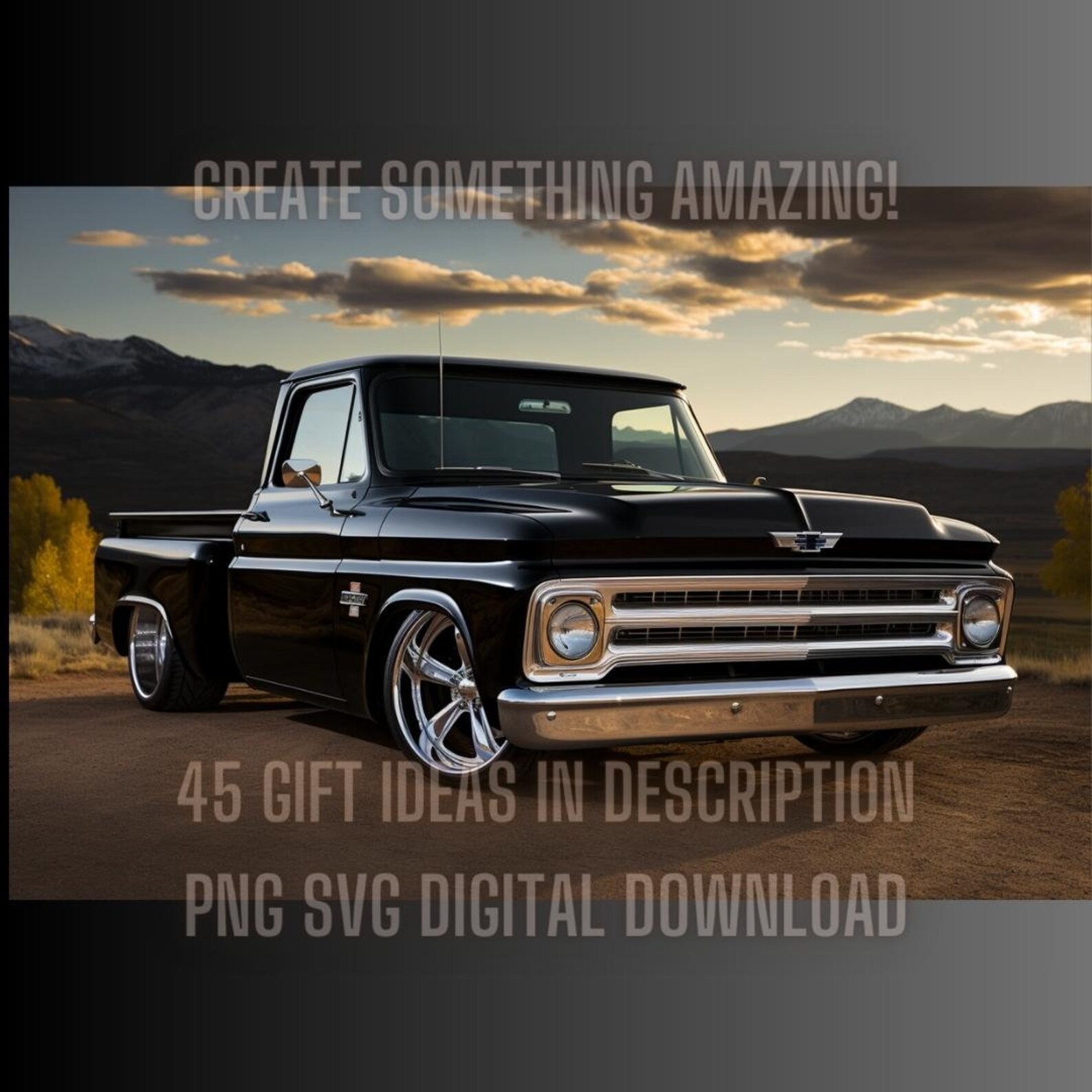 Black 68 Chevy C10 Pickup PNG Bundle, Classic Muscle Truck Wall Art Png ...