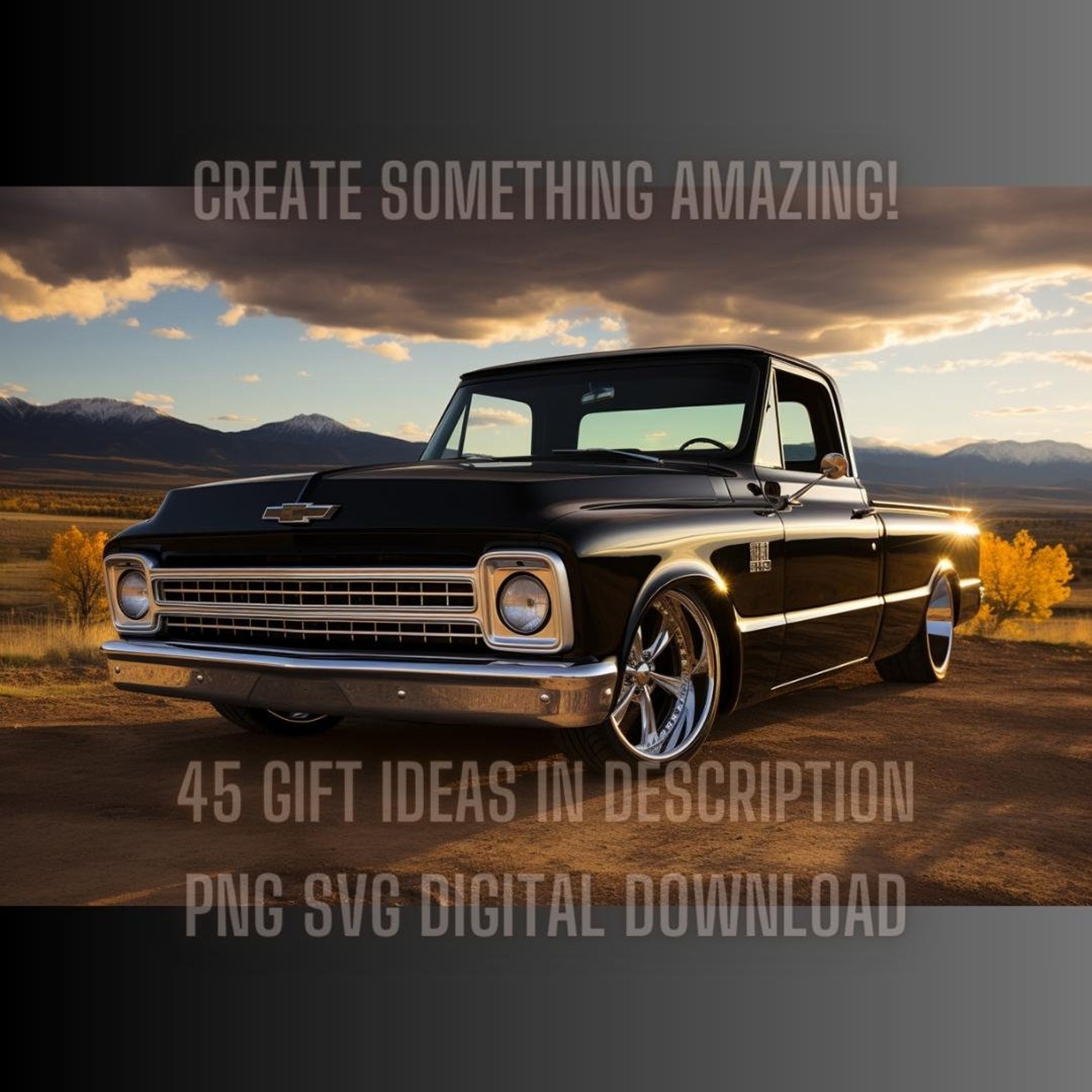 Black 68 Chevy C10 Pickup PNG Bundle, Classic Muscle Truck Wall Art Png ...