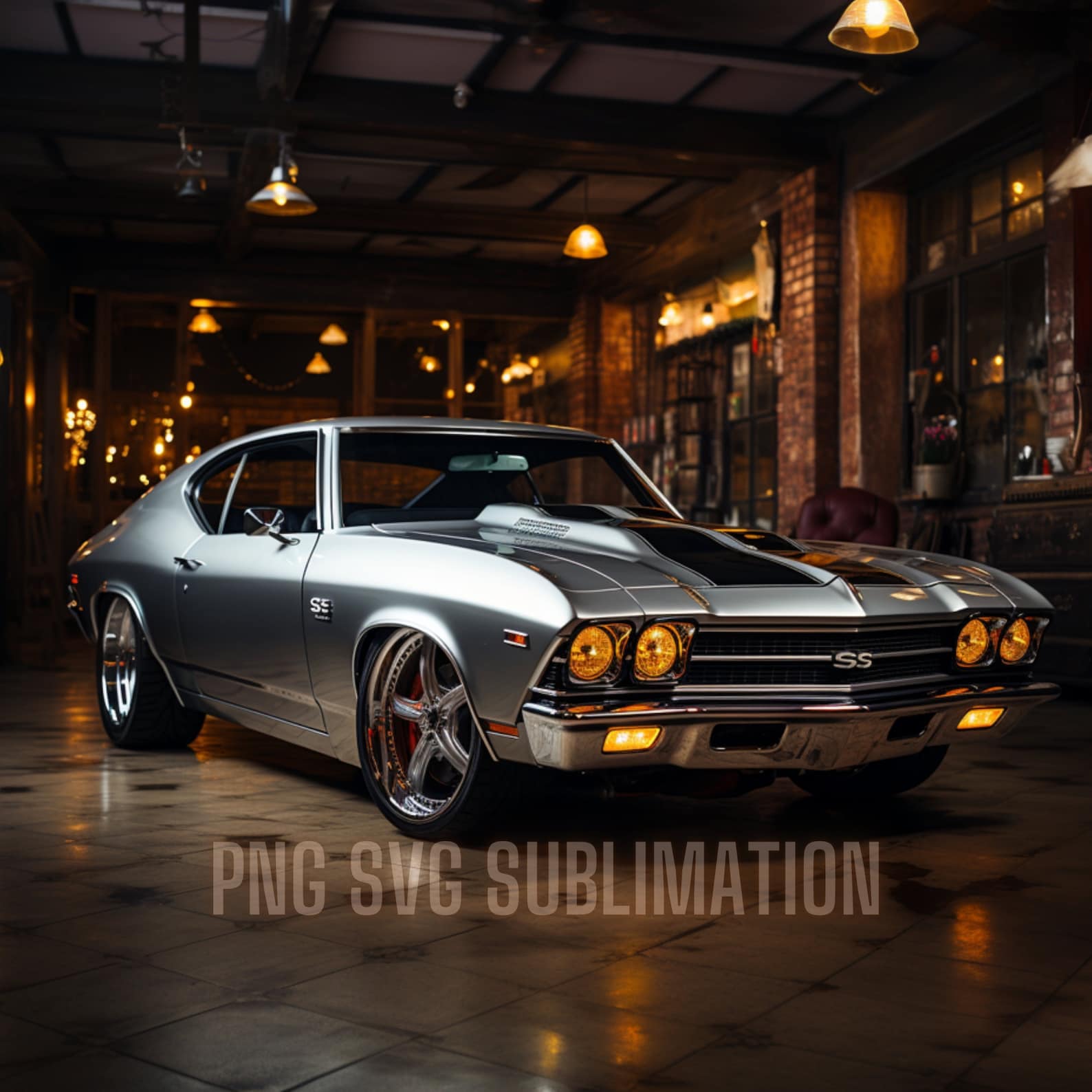 Vintage 68 Chevelle SS Silver Muscle Car Png, Svg Vintage Muscle Car ...