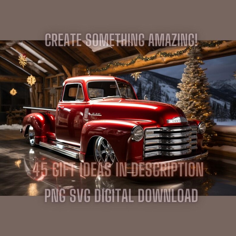 Christmas Red 48 Chevy C10 Pickup Truck PNG Bundle, Classic C10 Art Png ...
