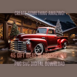 Christmas Red 48 Chevy C10 Pickup Truck PNG Bundle, Classic C10 Art Png ...