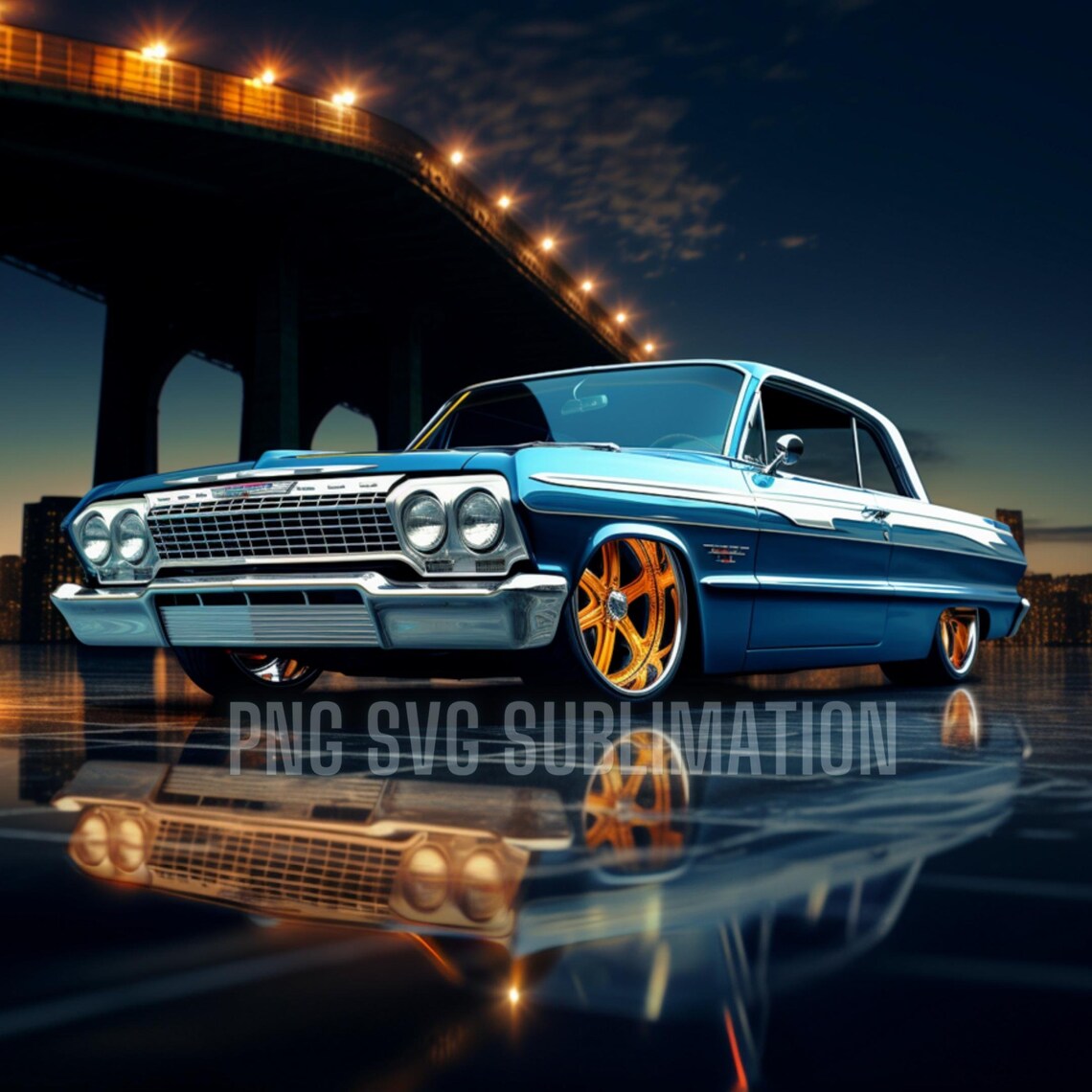 Candy Blue 64 Impala Lowrider Cityscape PNG 5 Aspect Ratio Bundle ...