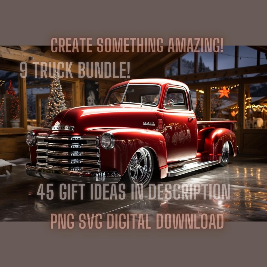 Christmas Red 48 Chevy C10 Pickup Truck PNG Bundle, Christmas C10 Art ...