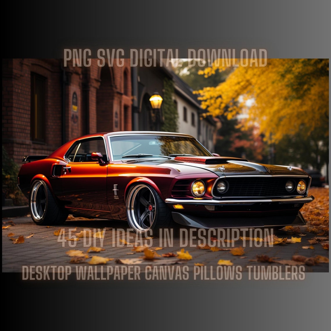 Custom Red 68 Mustang Cobra PNG Digital Download, Vintage Muscle Car ...