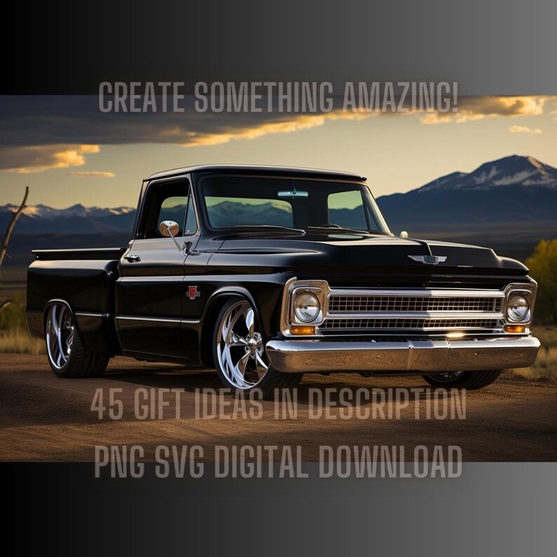Black 68 Chevy C10 Pickup PNG Bundle, Classic Muscle Truck Wall Art Png ...