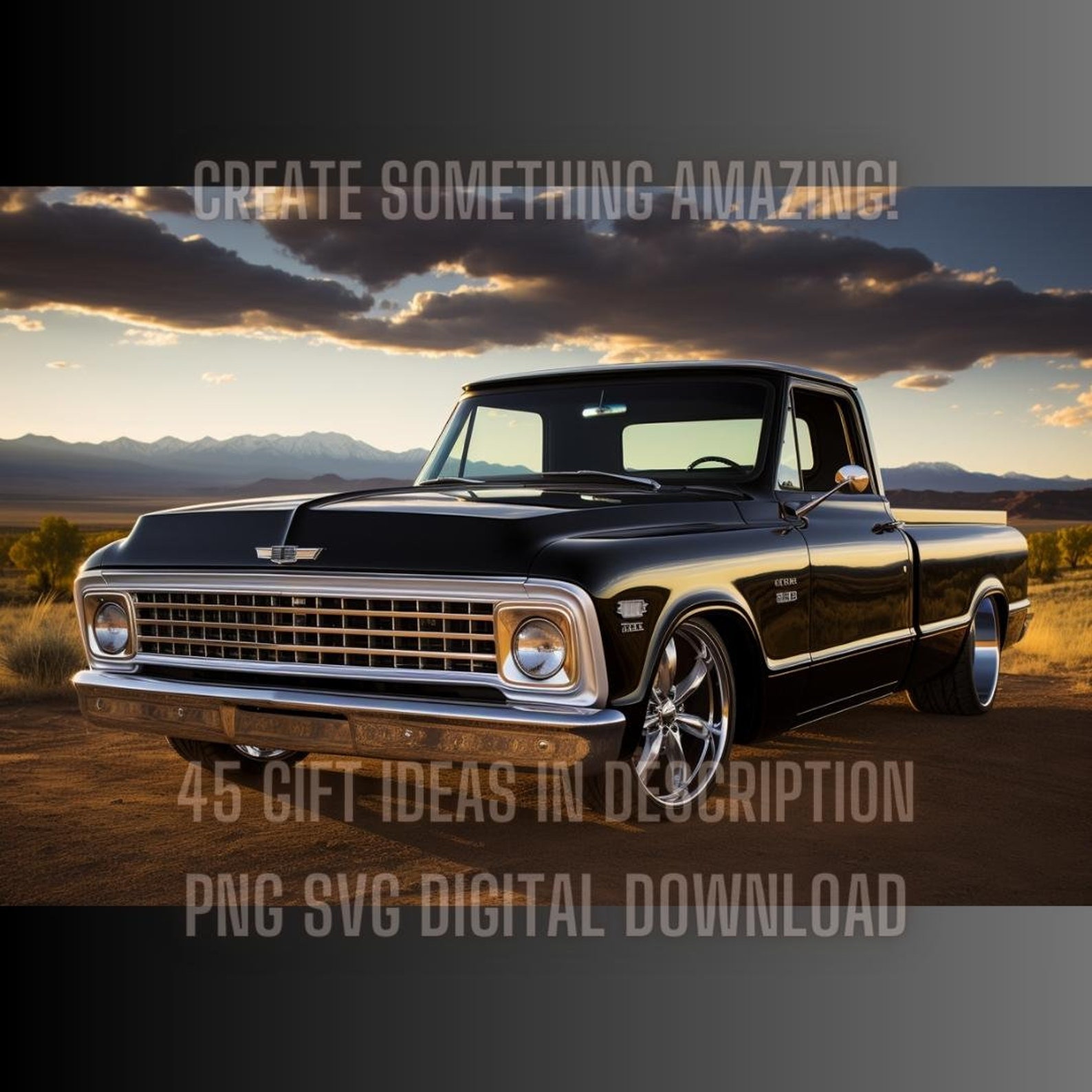 Black 68 Chevy C10 Pickup PNG Bundle, Classic Muscle Truck Wall Art Png ...