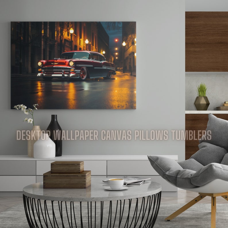 57 Chevy Vintage Muscle Car Night Scene - Man Cave Signs, Car Guy Gift ...