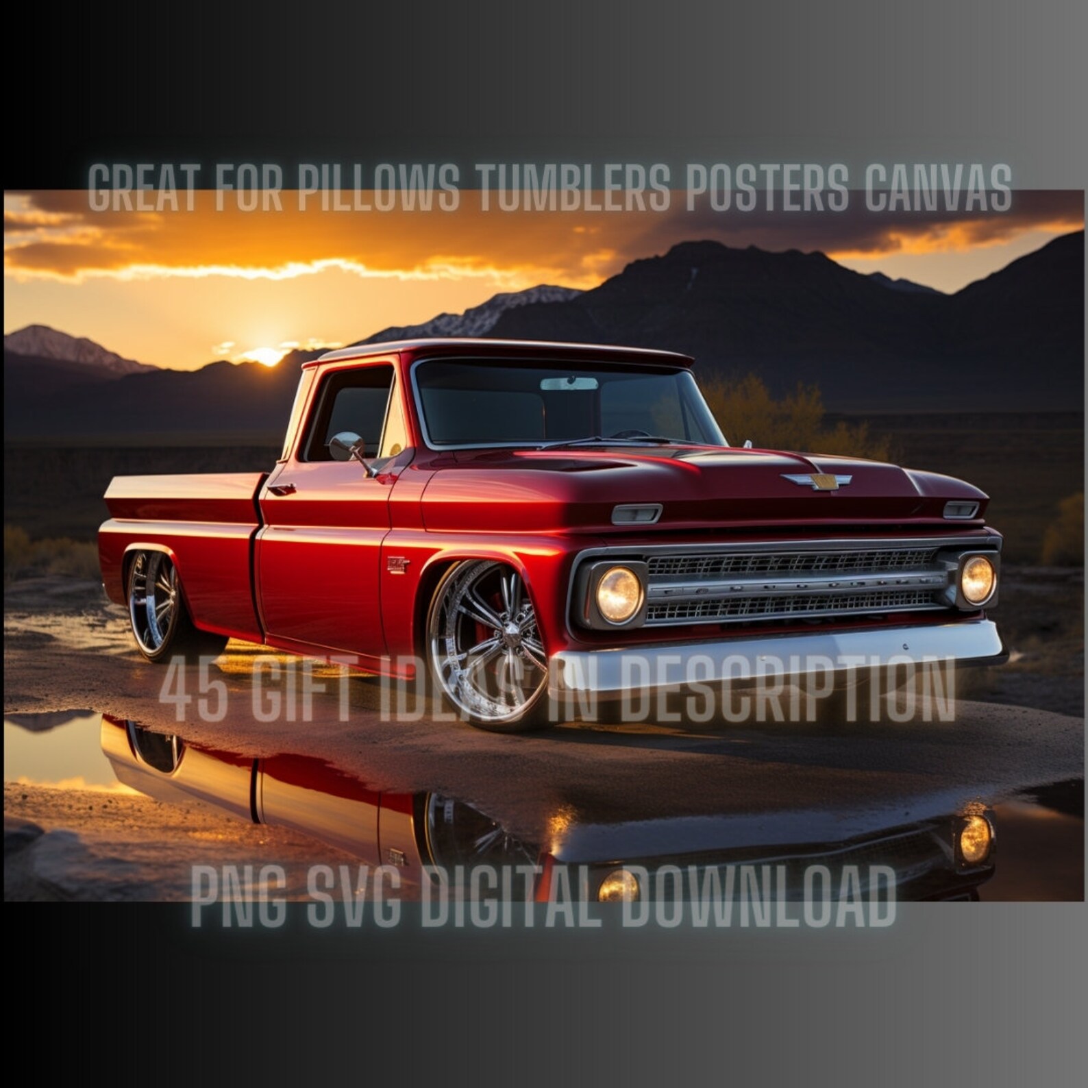 Classic Chevy C10 Pickup PNG Bundle, Vintage Muscle Truck Wall Art Png ...