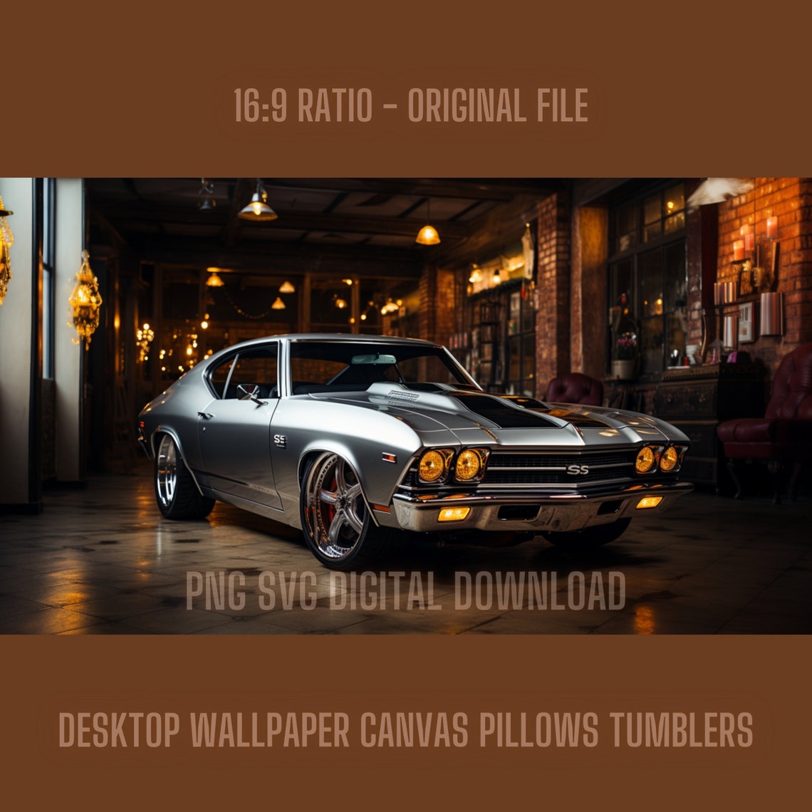 Vintage 68 Chevelle SS Silver Muscle Car Png, Svg Vintage Muscle Car ...