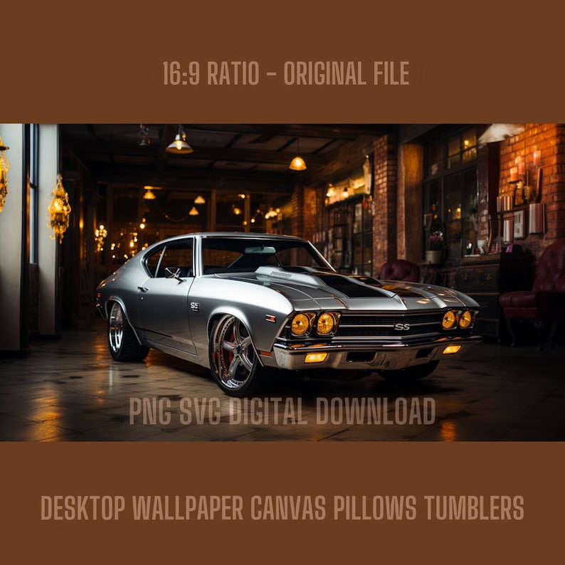 Vintage 68 Chevelle SS Silver Muscle Car Png, Svg Vintage Muscle Car ...