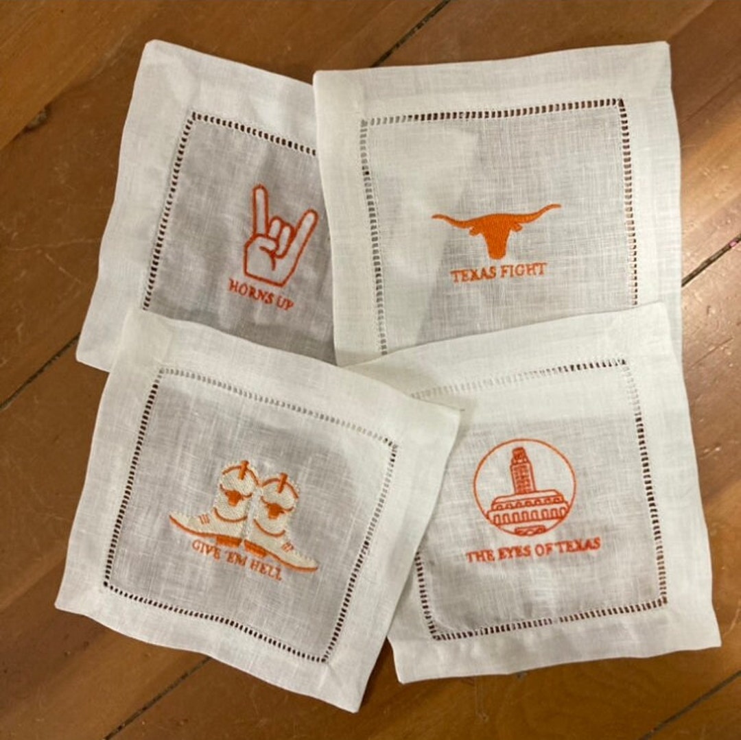 Embroidered University of Texas Cocktail Napkins - Etsy