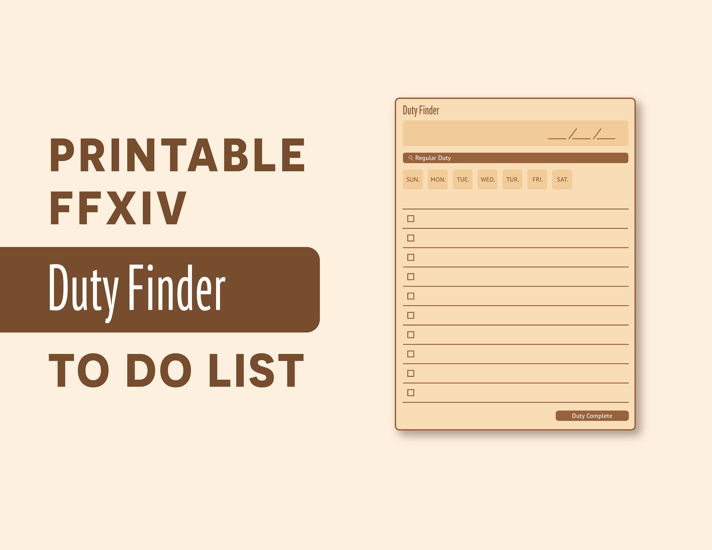 FFXIV Printable Duty Finder to Do List / Daily Planner Letter / 5x7 ...