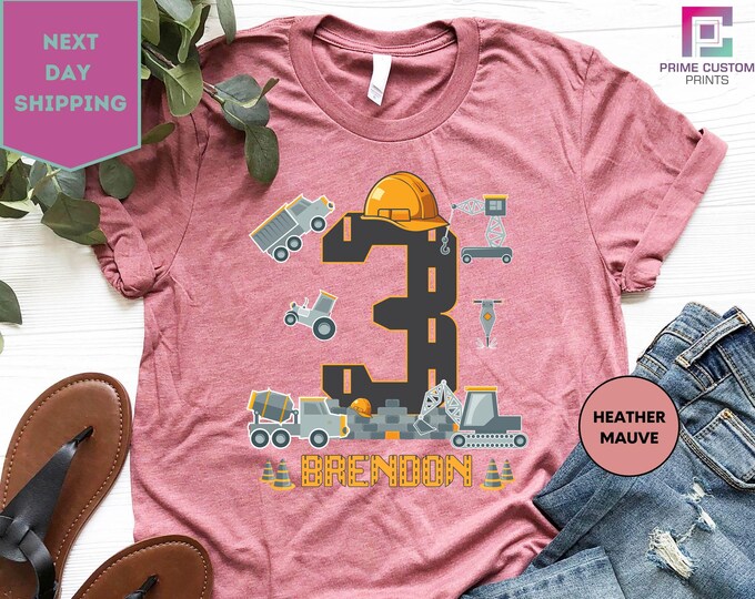 3rd Birthday T-shirt, Excavator Toddler Shirt, 3 Year Old Birthday Shirt, Construction Shirt ...