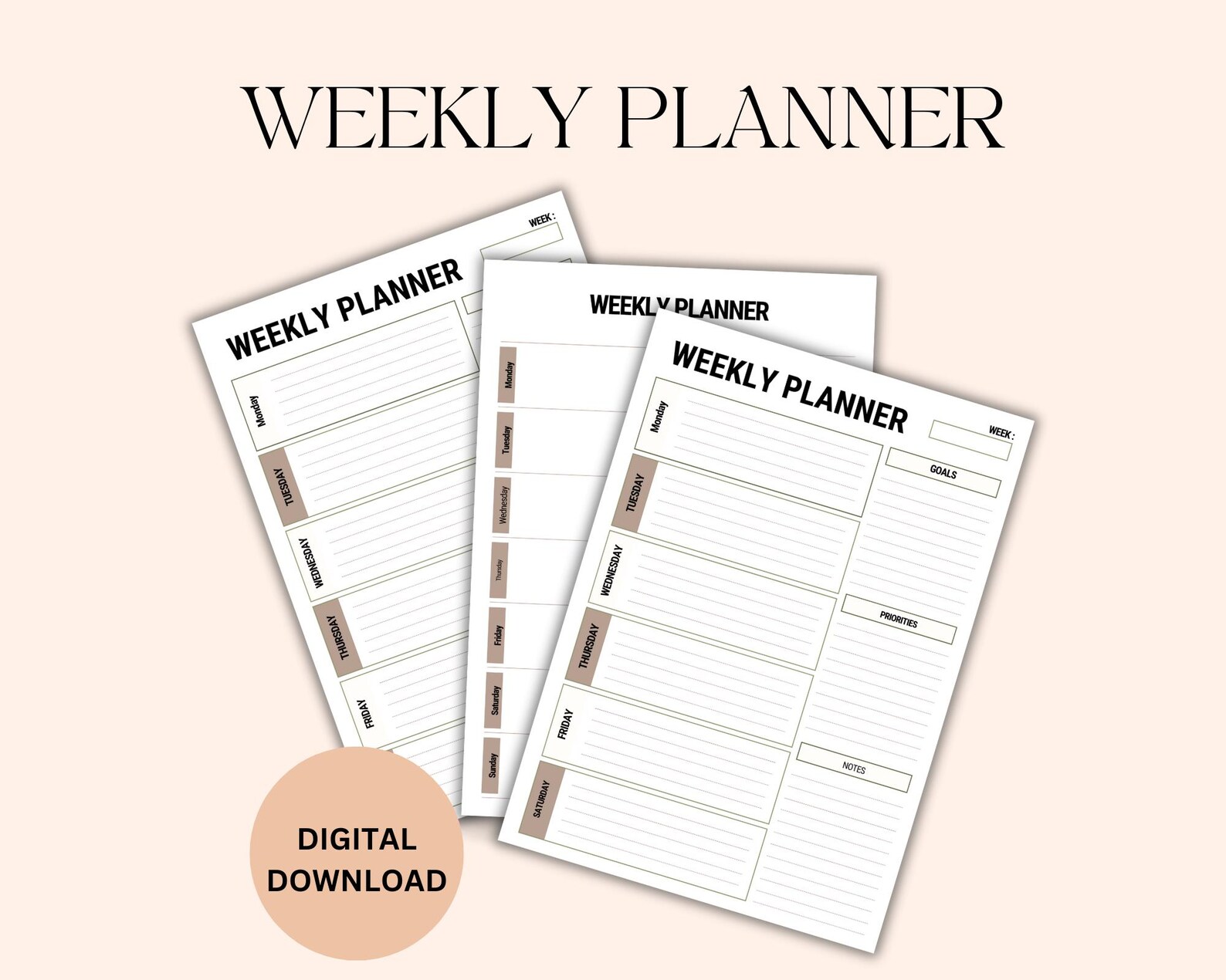 Minimalist Weekly Planner, Printable Planner Template, Instant Download ...