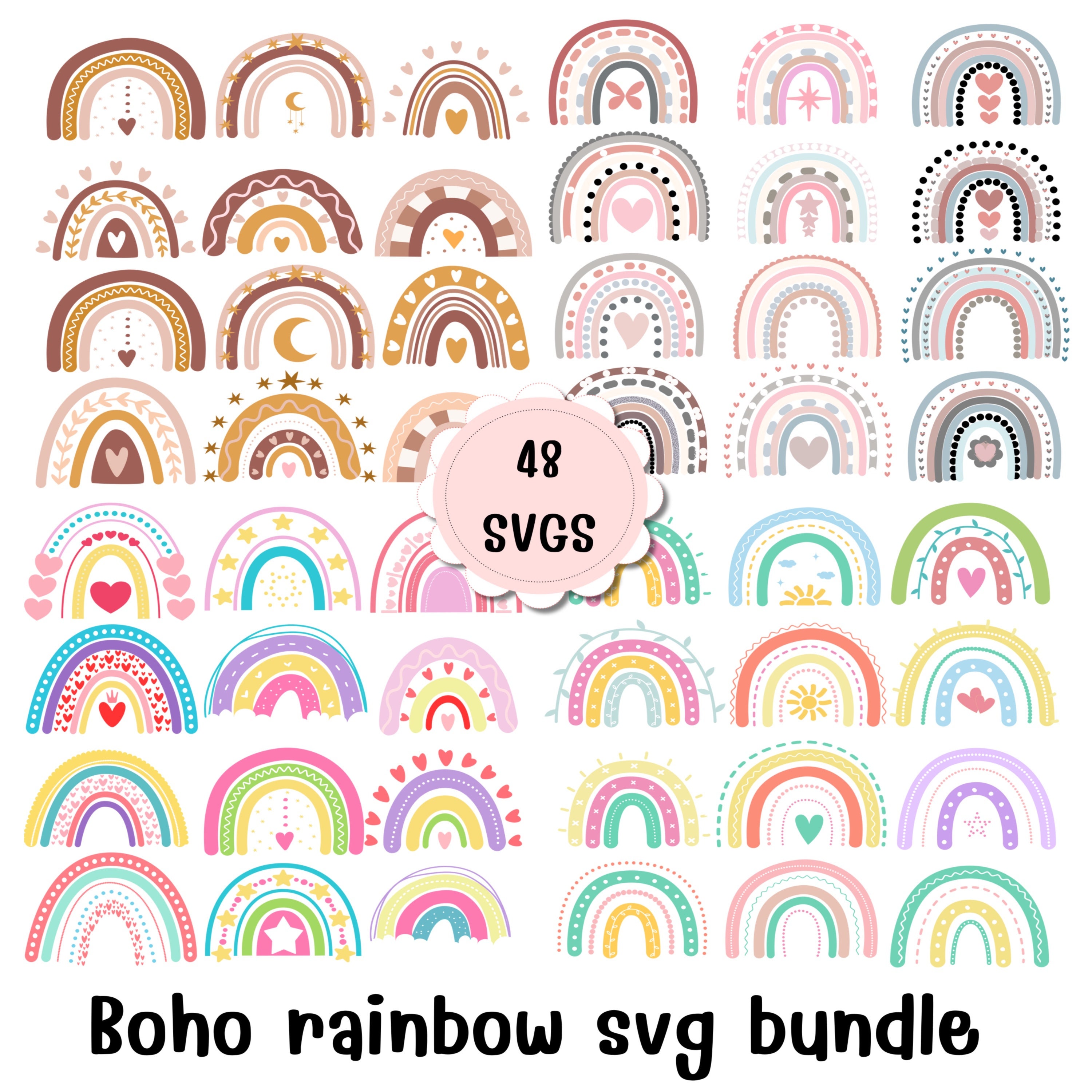 48 Boho Rainbow Svg Bundle, Cute Rainbow Svg, Boho Rainbow Clipart ...