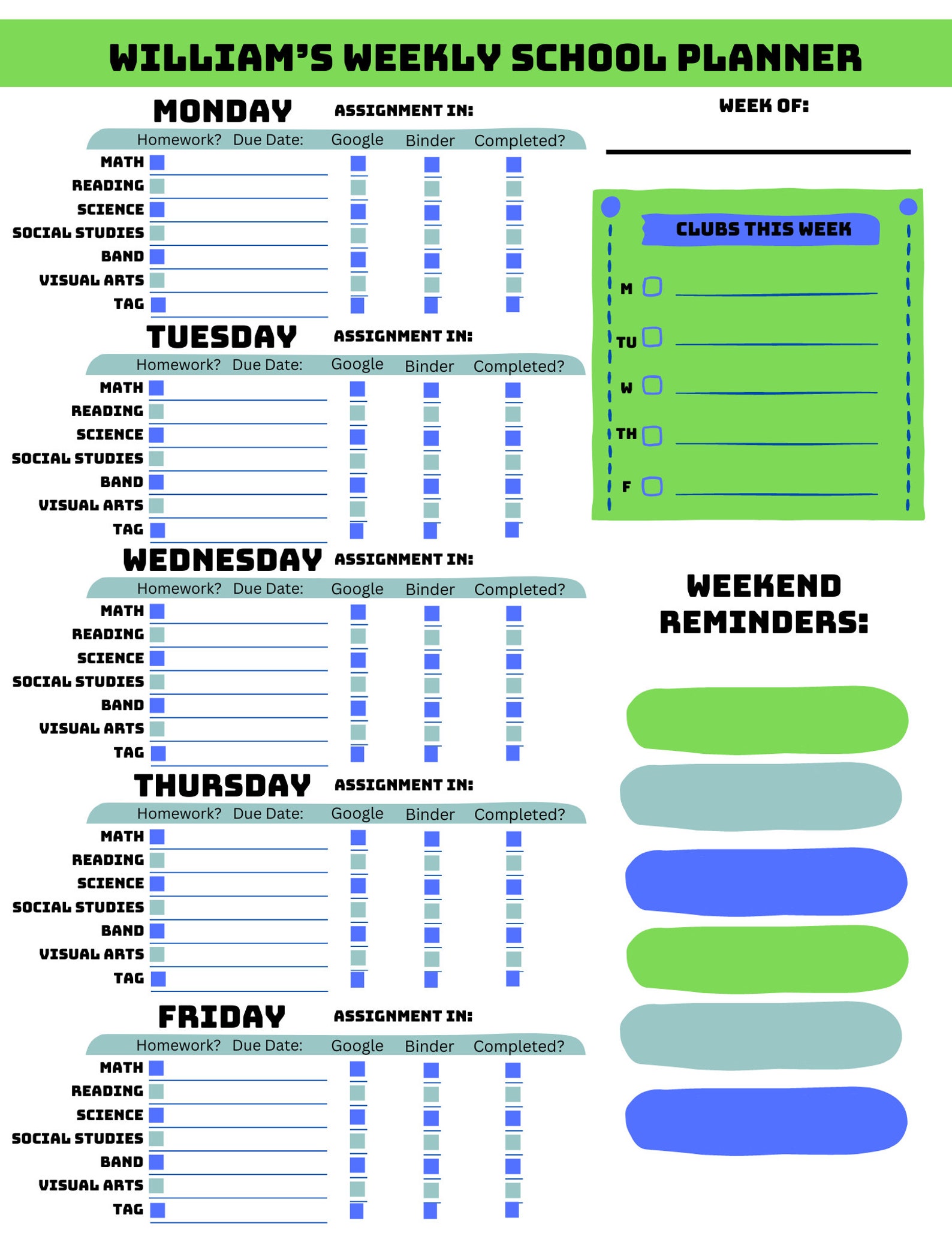 Fillable Easy School Planner for Kids With ADHD - Etsy