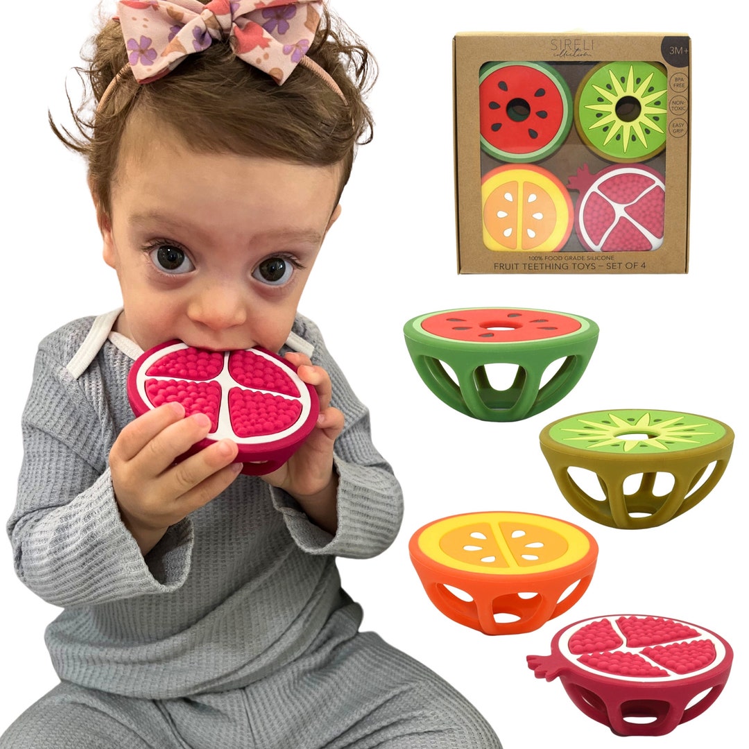 Set of 4 Fruit Shaped Teethers, BPA Free Non Toxic, Teething Toy, Baby ...
