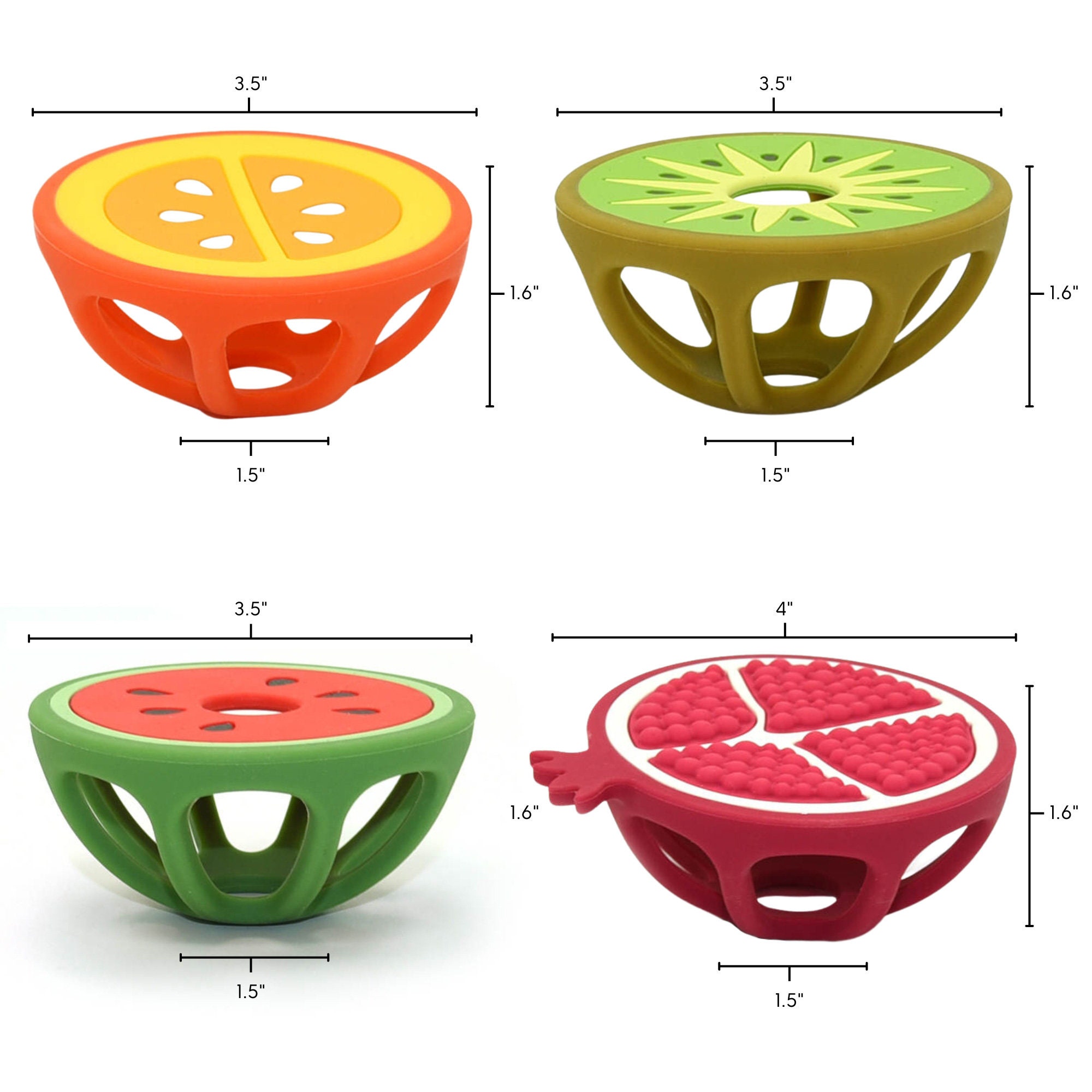 Set of 4 Fruit Shaped Teethers, BPA Free Non Toxic, Teething Toy, Baby ...