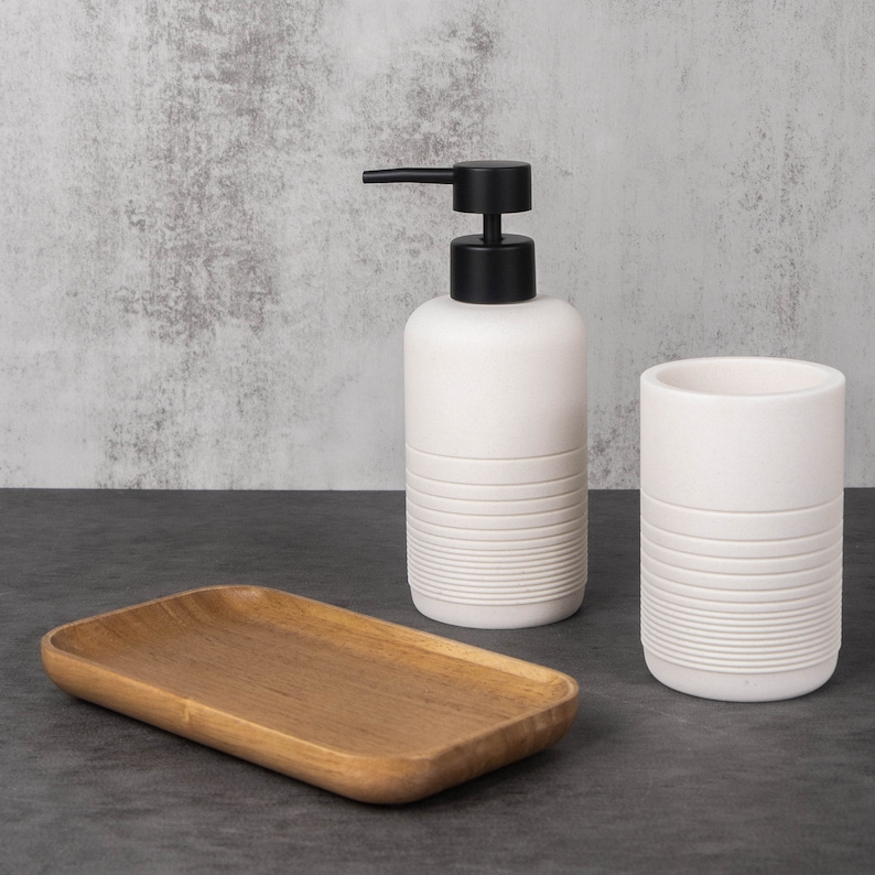 3-piece Bathroom Counter Accessories Set, Soap Dispenser and Cup, Wood ...