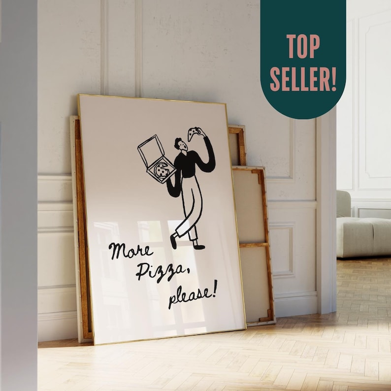 Pizza Print - More Pizza Please Aesthetic Kitchen Decor Minimalist ...