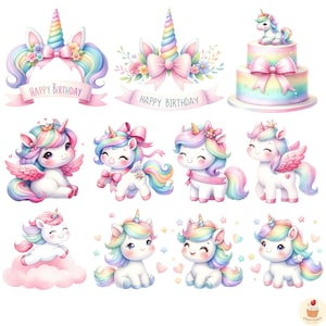 Unicorn Birthday Clipart, Rainbow Party Clipart, Magic Unicorn PNG ...
