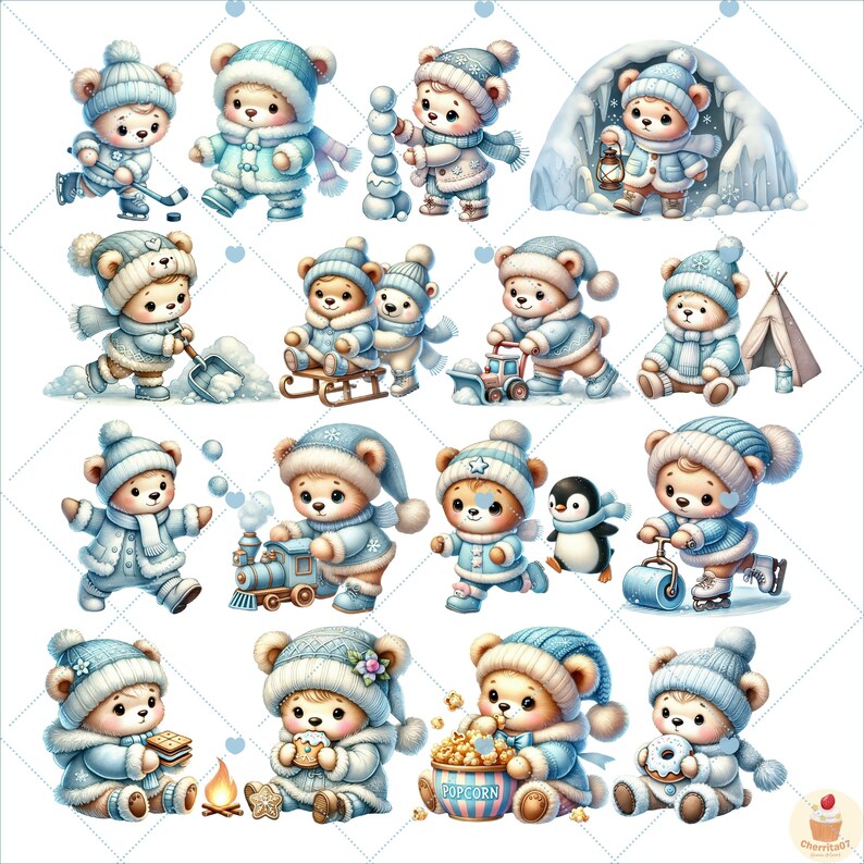 Winter Baby Bear Clipart, Teddy Bear Png, Winter Baby Shower, Cute ...