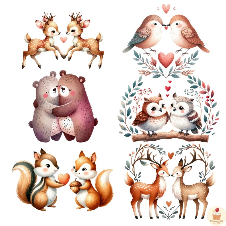 Boho Woodland Animal Couple Clipart, Animal Couple PNG, Watercolor Boho ...