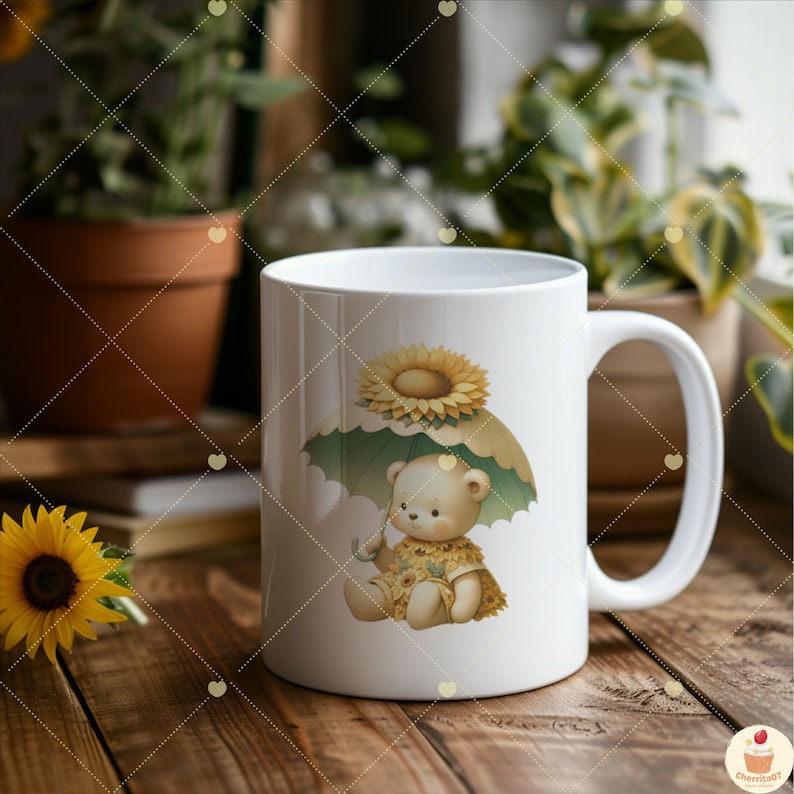 Sunflower Baby Bear Clipart, Mama Bear PNG, Cute Teddy Bear, Spring ...