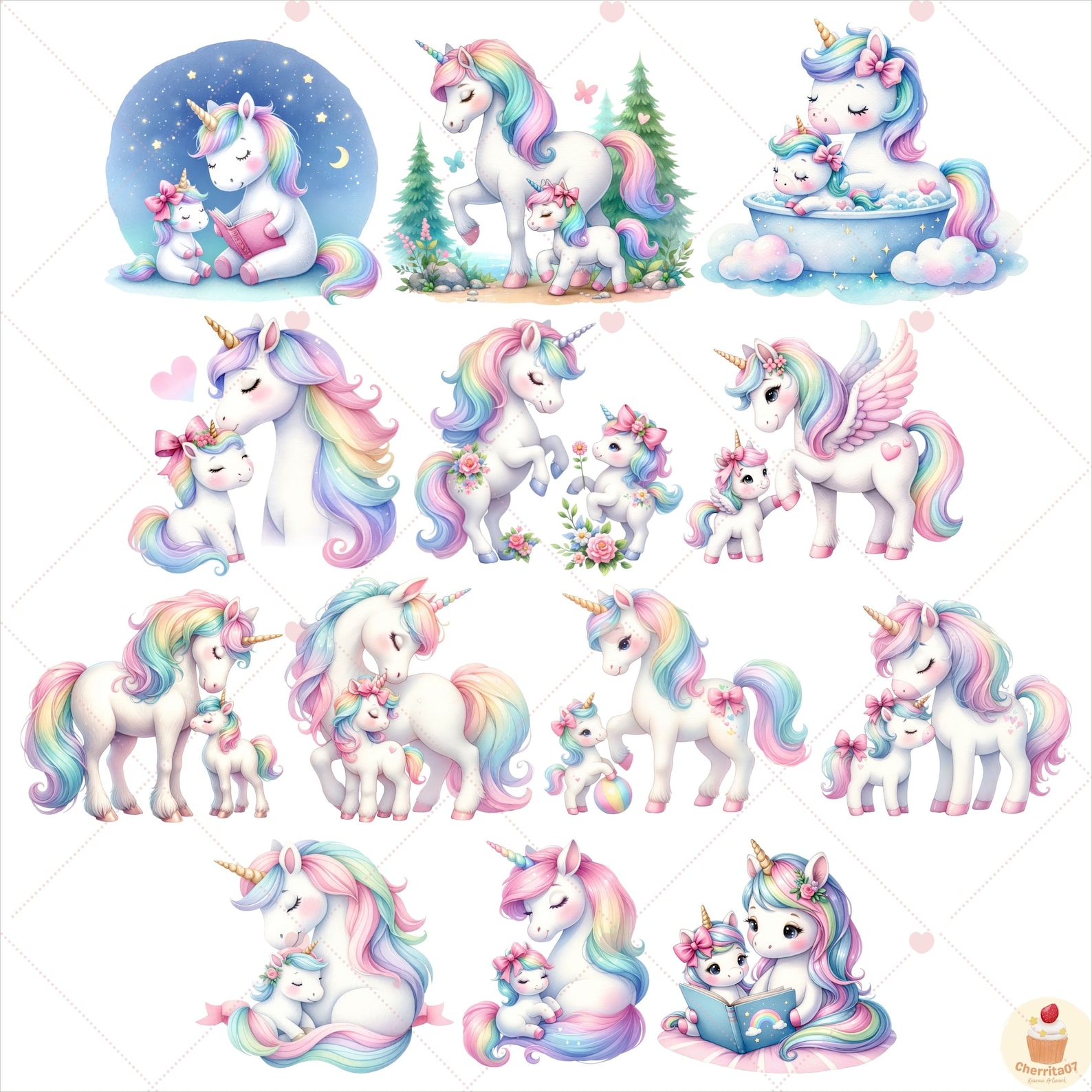 Mama and Baby Unicorn Clipart, Mothers Day PNG, Unicorn PNG, Watercolor ...
