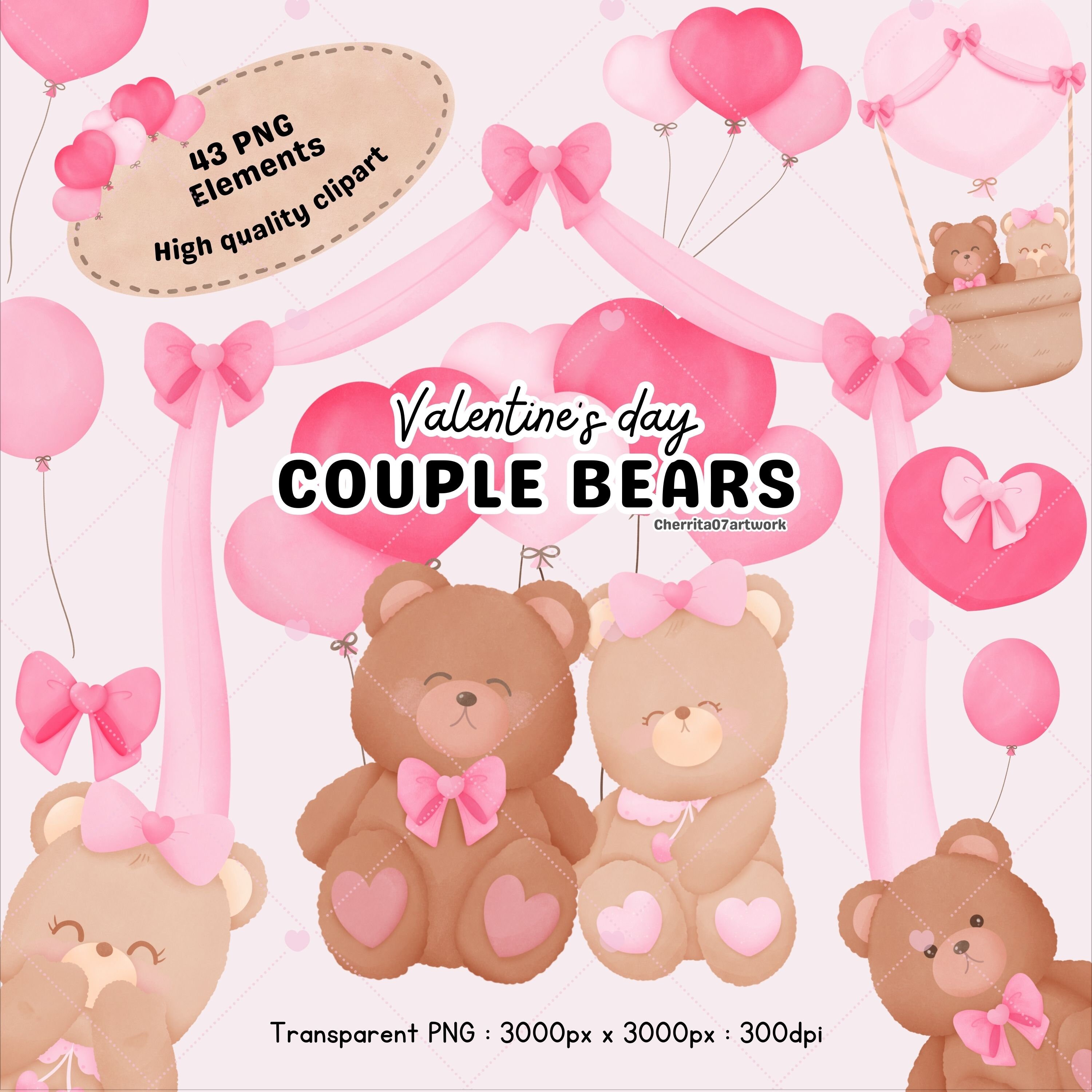 Valentines Clipart Couple Bears Clipart Watercolor Teddy - Etsy