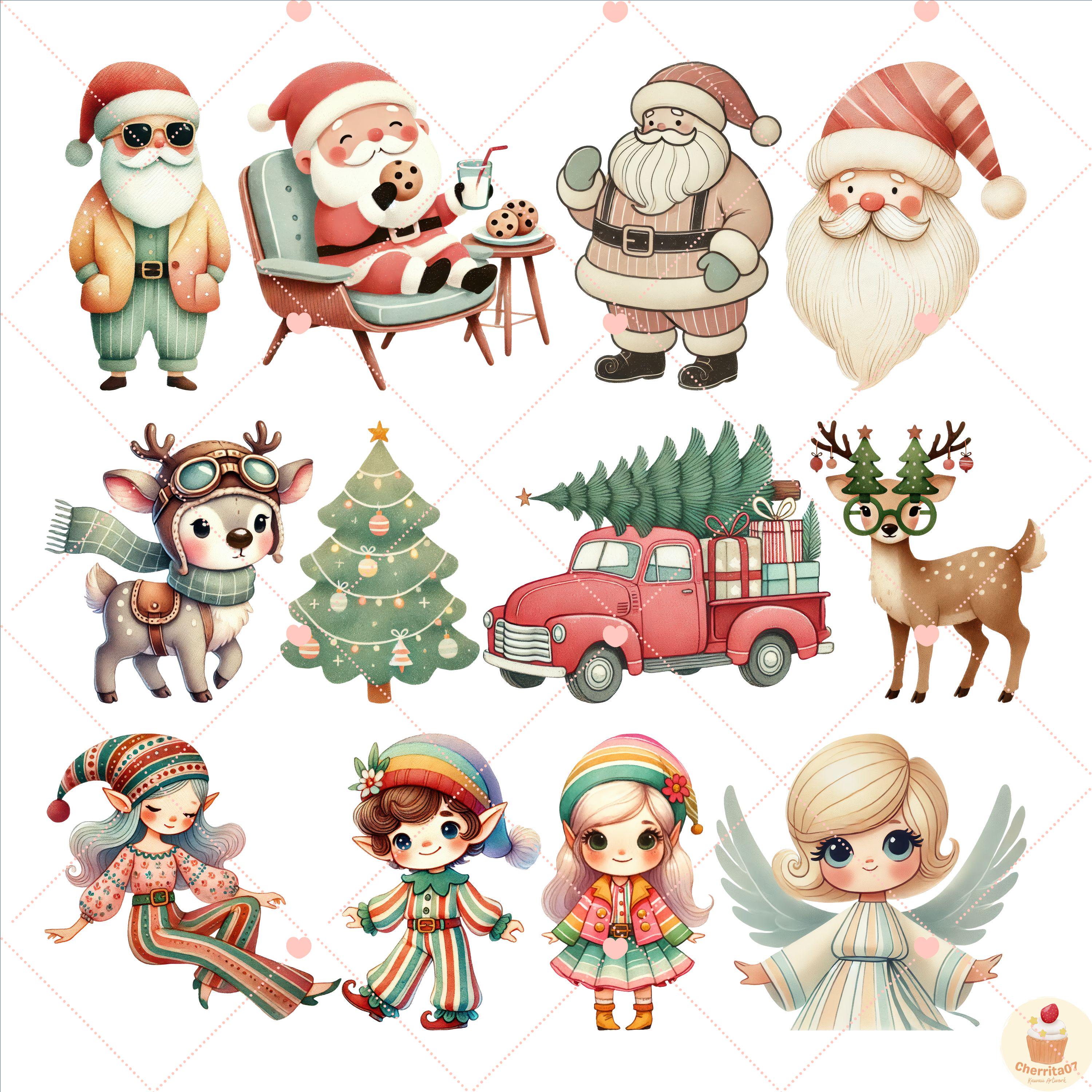 Retro Christmas Clipart, Nostalgic Christmas Clipart, Retro Santa Png ...