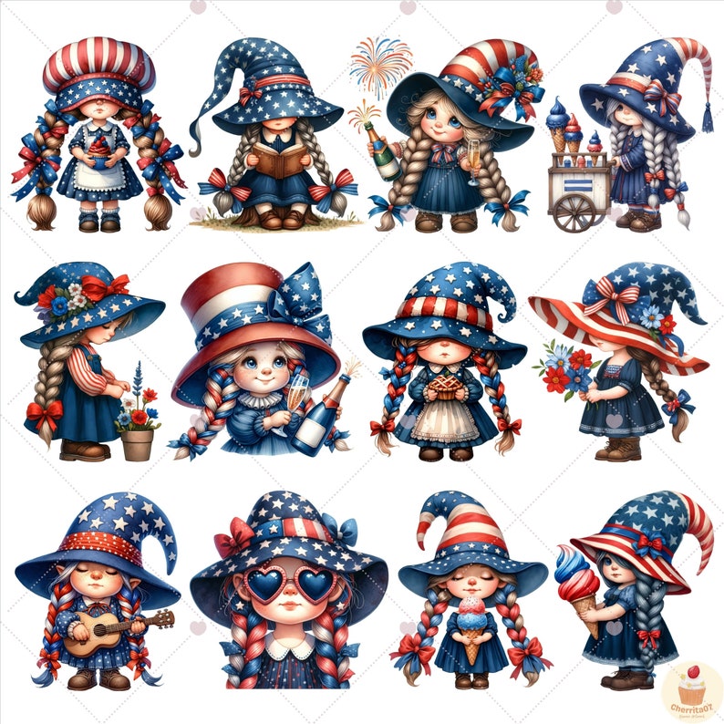 4th of July Gnome Clipart, Patriotic Gnome Png, Gnome Girl Clipart ...