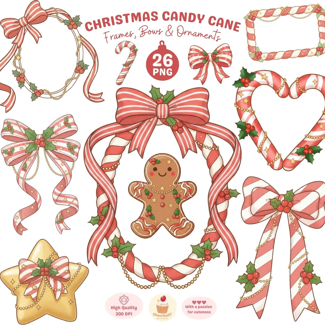 Christmas Candy Cane Frames & Bows (26 PNG) - Etsy