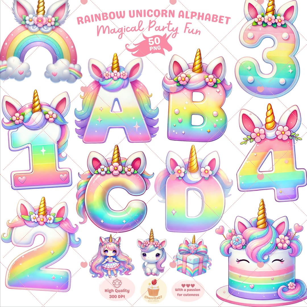Rainbow Unicorn Alphabet Clipart, Unicorn Png, Unicorn Birthday Clipart ...