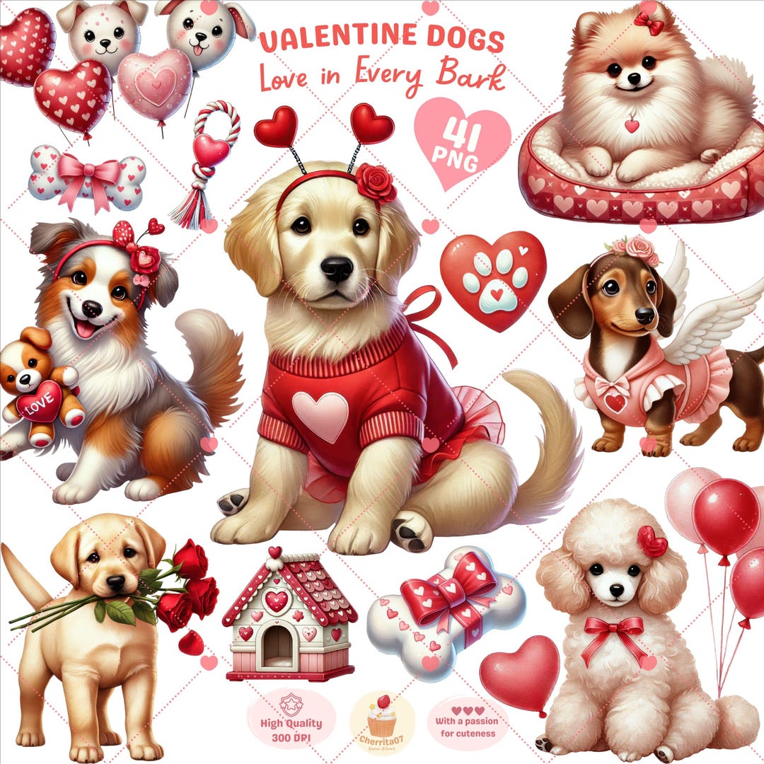 Valentine Dogs Png, Valentine's Day Clipart, Cute Dogs Clipart, Animal ...
