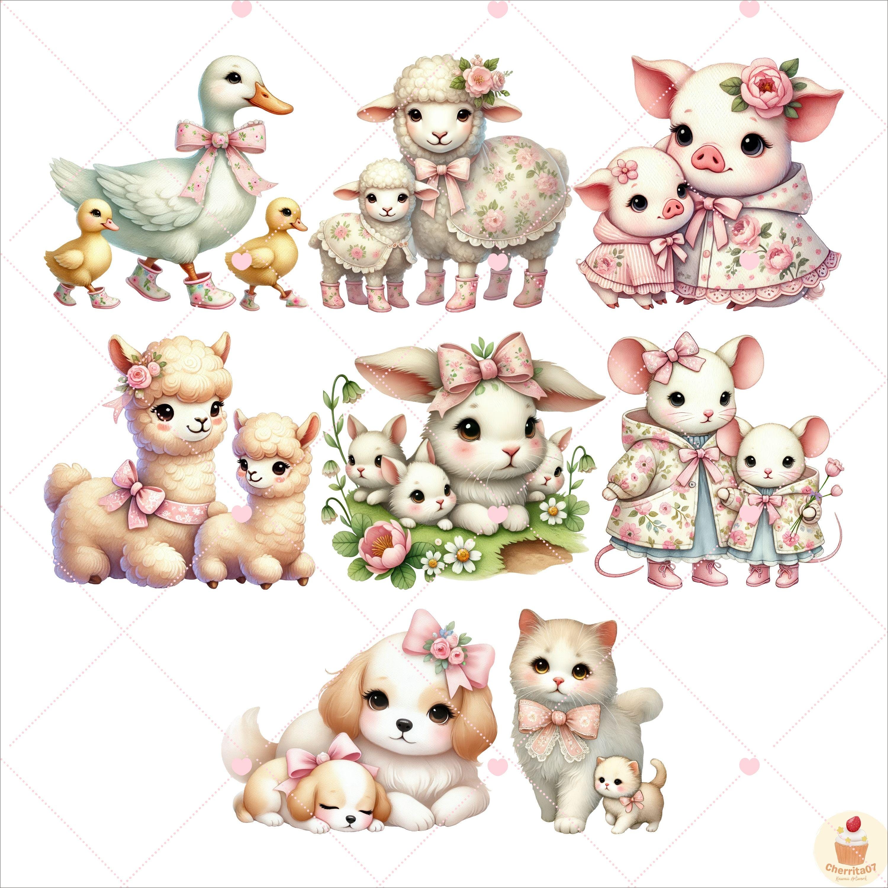 Mama and Baby Farm Animals Clipart: Cottagecore PNG (commercial Use) - Etsy