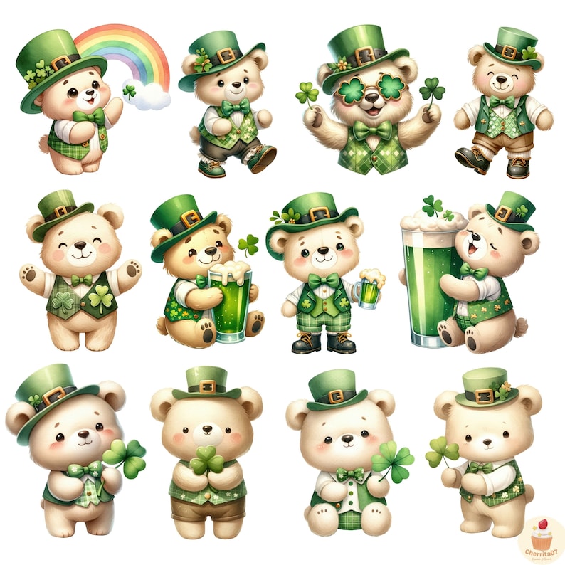 St Patrick's Day Lucky Bear Clipart, St Patrick PNG, Irish Teddy Bear ...