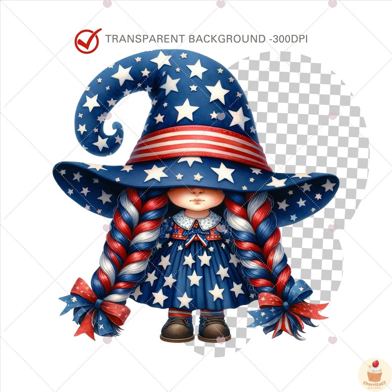 4th of July Gnome Clipart, Patriotic Gnome Png, Gnome Girl Clipart ...