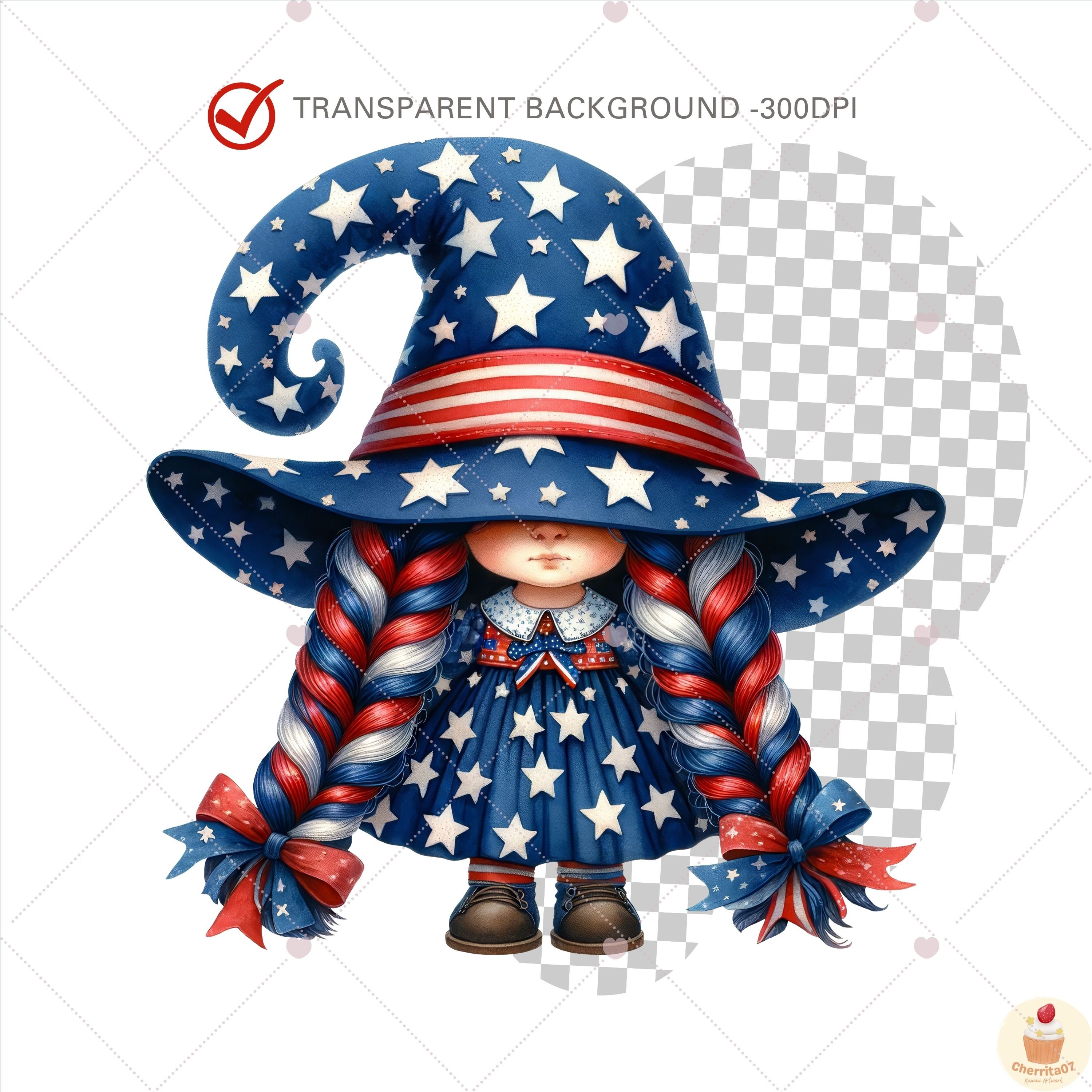 4th of July Gnome Clipart, Patriotic Gnome Png, Gnome Girl Clipart ...