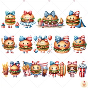 4th of July Burger Clipart, Watercolor Patriotic Png, Burger Clip Art ...