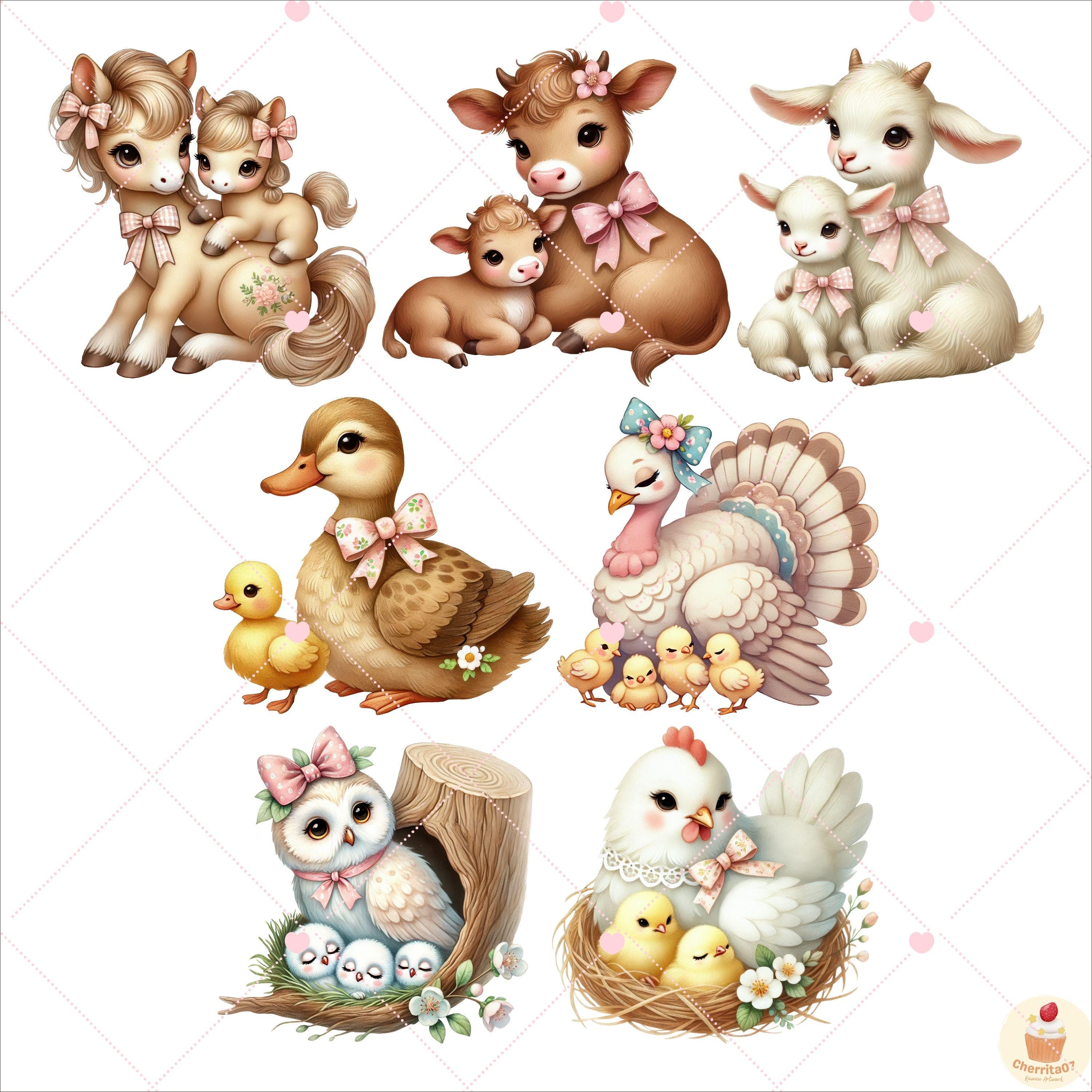 Mama and Baby Farm Animals Clipart: Cottagecore PNG (commercial Use) - Etsy