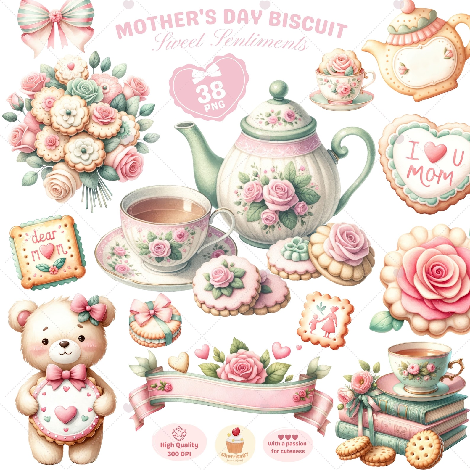 Mother's Day Biscuit Clipart, Happy Mothers Day, Pink Png, Coquette ...