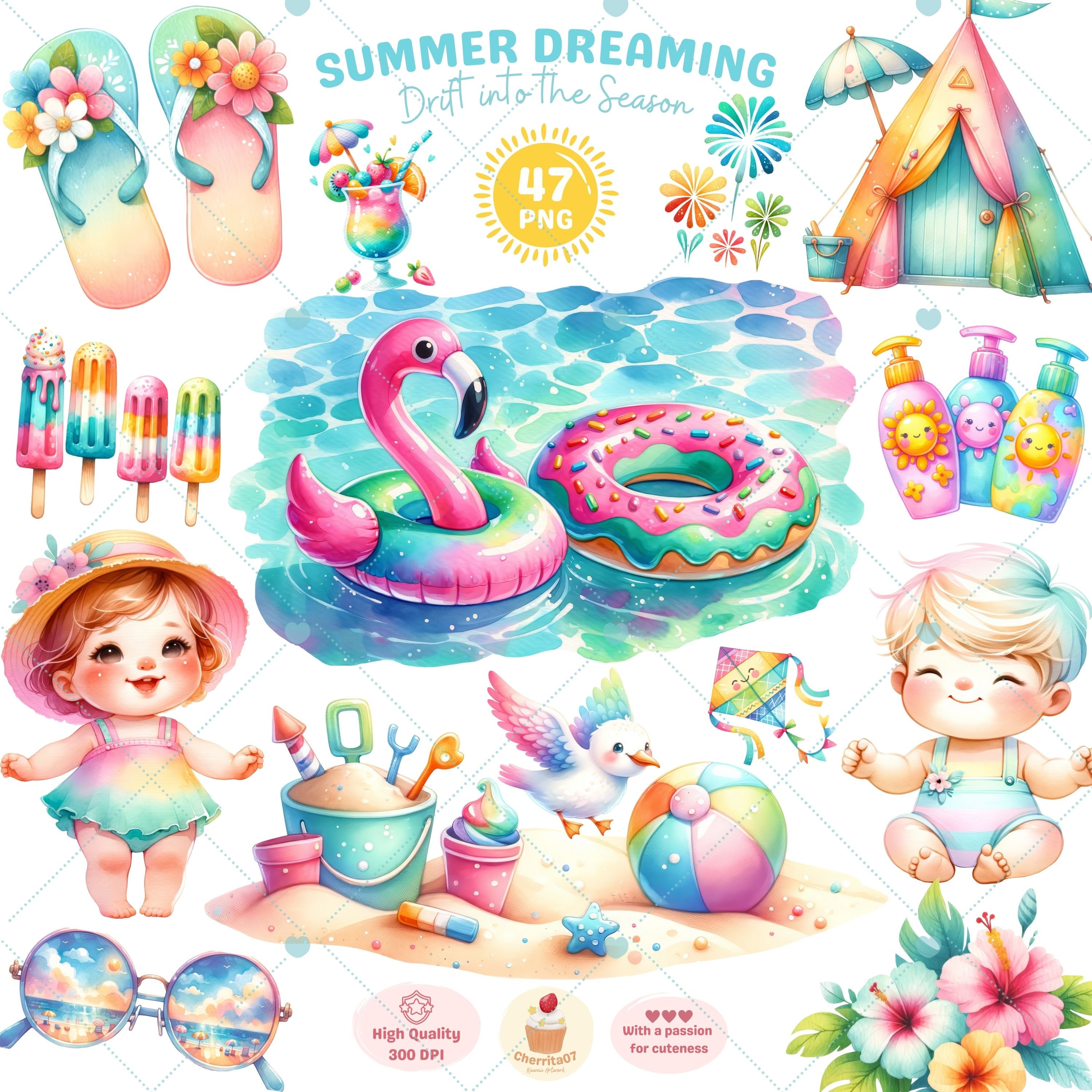 Summer Dreaming Clipart, Summer Png, Holiday Clipart, Watercolor Summer ...