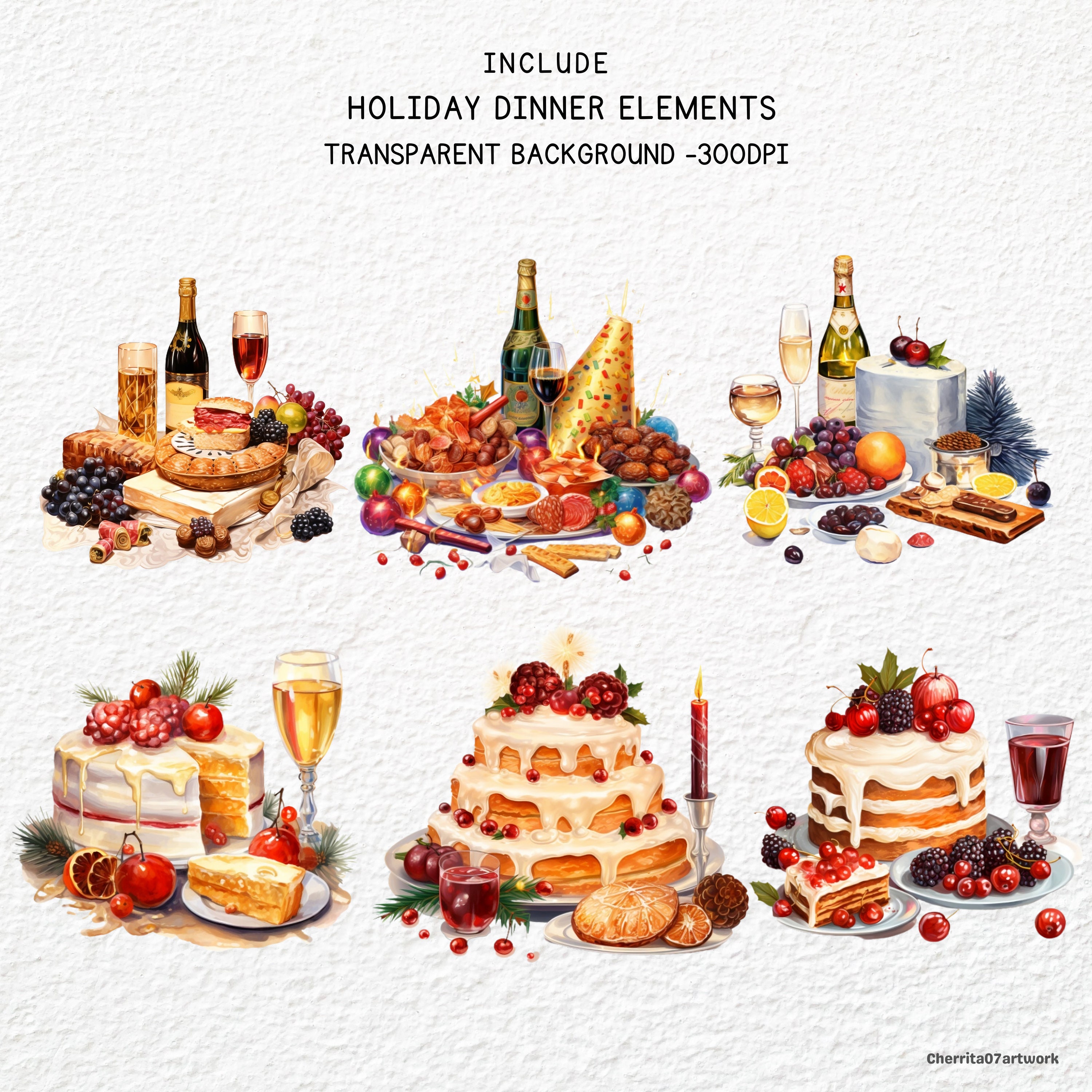 Party Food Clipart, Holiday Dinner Transparent 12 PNG 300 Dpi, New Year ...