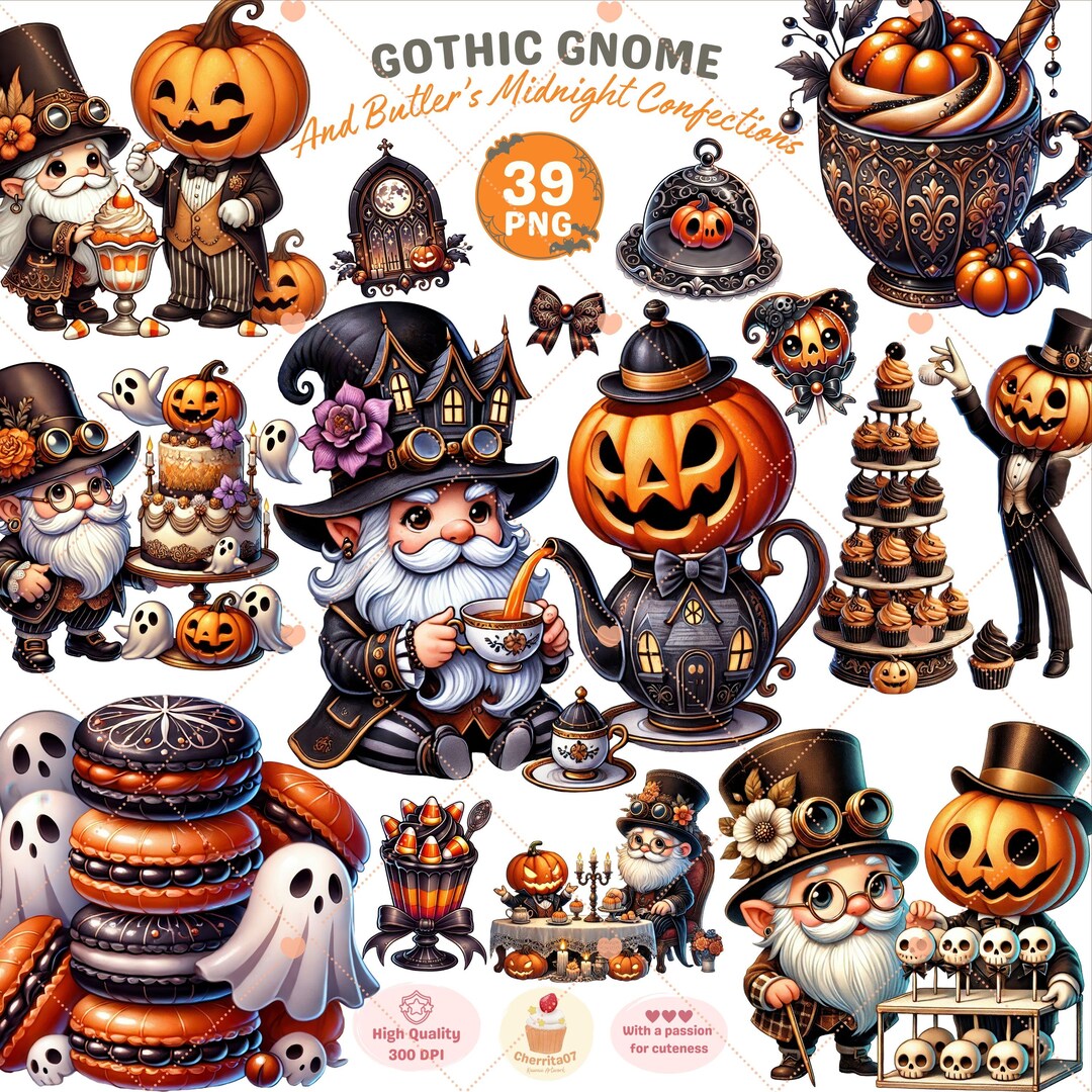 Gothic Gnome Clipart, Halloween Clipart, Spooky Season, Gnome Png ...