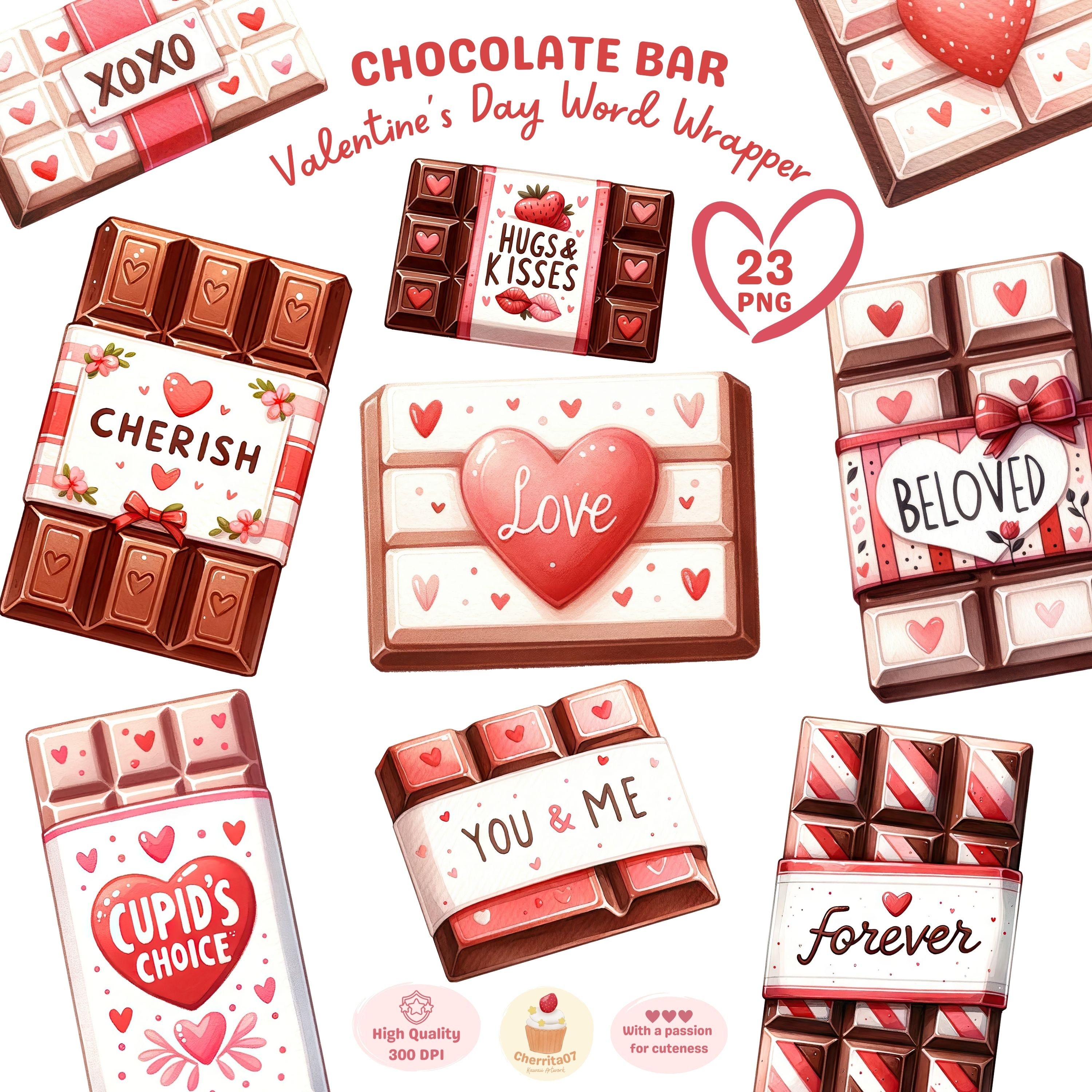 Valentines Chocolate Bar Clipart, Valentine Words Clipart, Chocolates ...